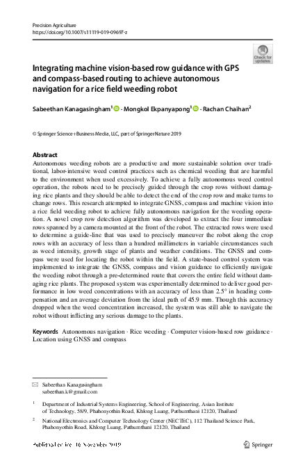 pdf integrating machine vision based row guidance with gps and