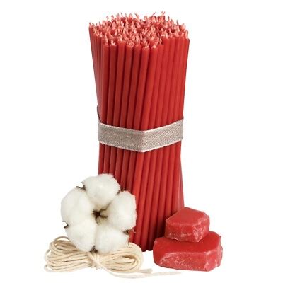 50 Pcs Diveevo Red Ritual Dripless Beeswax Candles L 6 3 In Ø 0 2 In