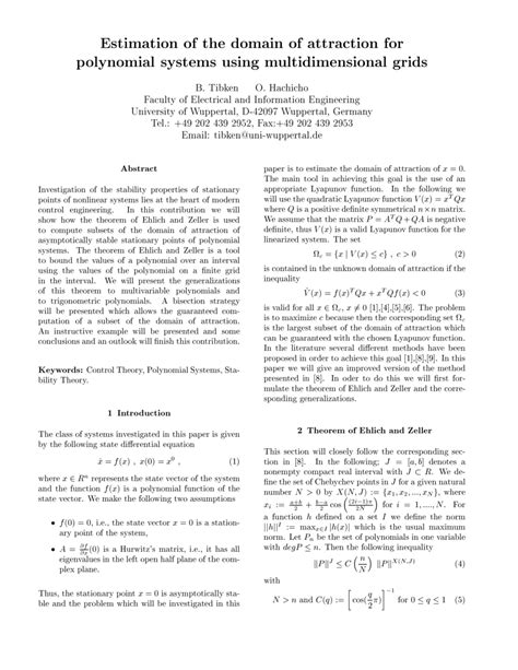 Pdf Estimation Of The Domain Of Attraction For Polynomial Systems