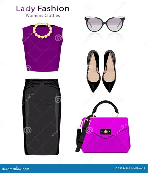 Flat Design Concept Of Fashion Look Woman Clothing Set With Accessories Stock Vector