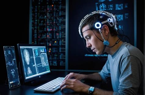 Premium Photo Futuristic Neural Interface Experiment