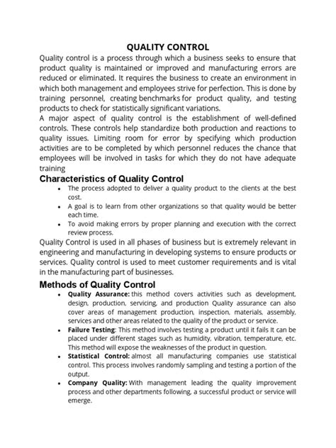 ensuring excellence through standardization a comprehensive look at quality control processes