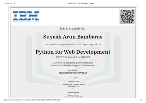 Suyash Bambaras On Linkedin Certificate In Python Development From Ibm