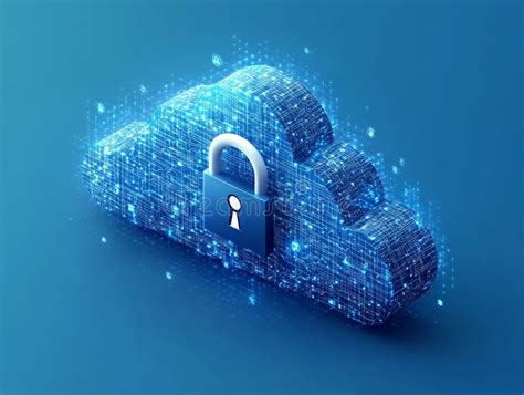 digital cloud composed of blue light particles with a glowing lock