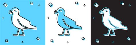 파란색과 흰색 검은 색 배경에 격리 된 새 갈매기 아이콘을 설정합니다 벡터 갈매기에 대한 스톡 벡터 아트 및 기타 이미지 갈매기 검은색 깃털 Istock