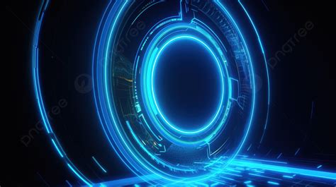 Illustrative Sci Fi Abstract Light Background With Blue Circle Neon