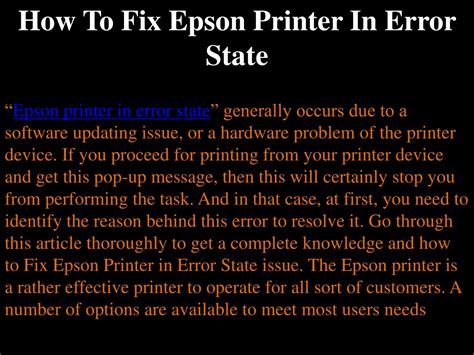 Ppt How To Fix Epson Printer In Error State Powerpoint Presentation