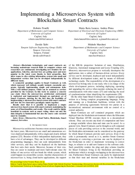 Pdf Implementing A Microservices System With Blockchain Smart Contracts
