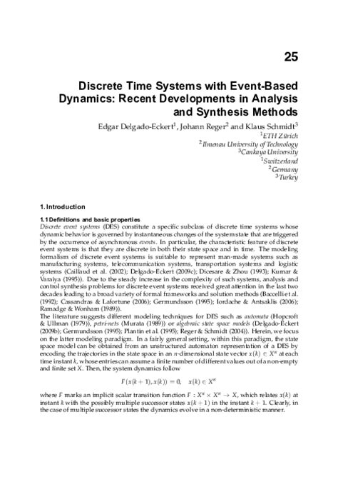 pdf discrete time systems with event based dynamics recent developments in analysis and