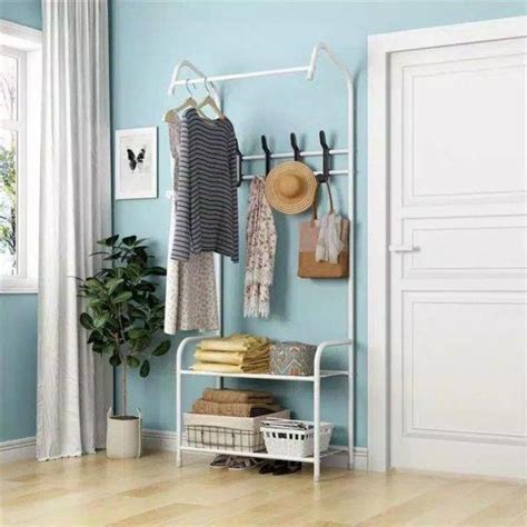 Стійка підлогова вішалка для одягу з гачками і поличками для взуття Біла фото відгуки