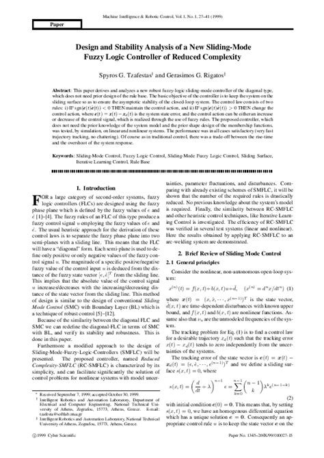 (PDF) Design and stability analysis of a new sliding-mode fuzzy logic controller of reduced ...