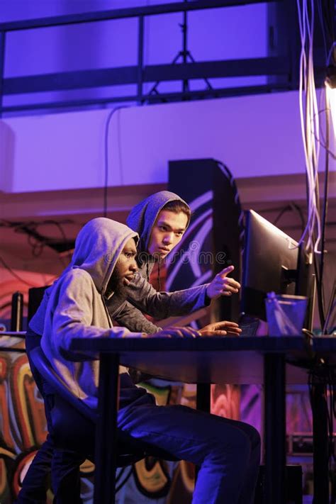 criminals hacking computer system stock image image of american