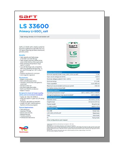 Saft Ls33600 F D Size Saft Battery Specialised Lithium Battery Cylindrical Cell With Leads And
