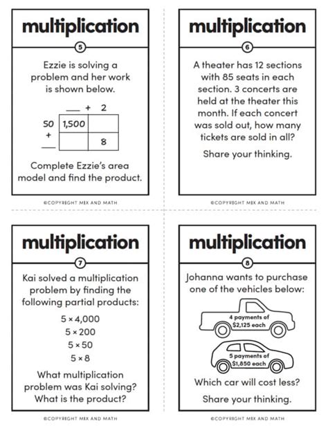Differentiated Task Cards For 4th Grade Whole Numbers And Fractions
