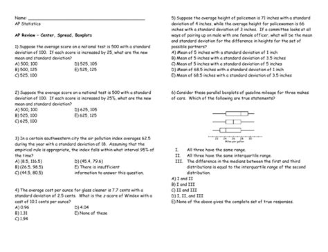 AP Statistics Review Center Spread Boxplots