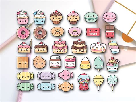 Kawaii Sweet Treat Food Stickers Fun Foods Set Of 35 G1194 Etsy