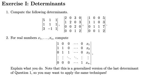 Solved Exercise I Determinants Compute The Following Chegg