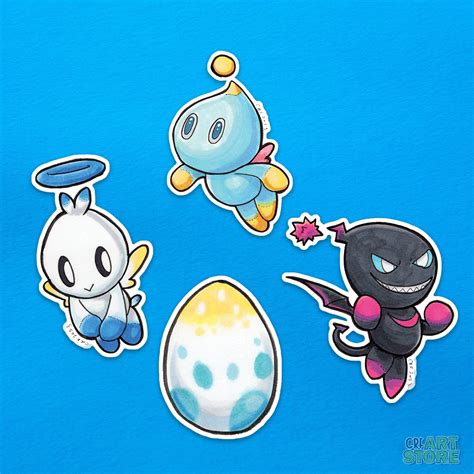 Sonic Chao Vinyl Sticker Set Chao Hero Chao Dark Chao Chao Egg Etsy How To Draw Hands