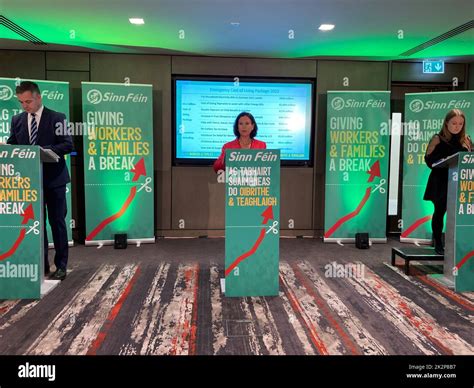 Sinn Fein Leader Mary Lou Mcdonald Centre And Party Finance Spokesman Pearse Doherty At The