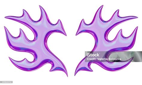 날개와 하트 모양의 3d 불꽃 트렌디한 Y2k 요소 보라색 무지개 빛깔의 다채로운 불타는 불 모양 광택 그라데이션 효과 3d 렌더링 고립된 그림 2000년대 스타일에 대한