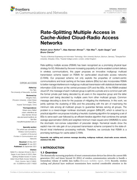 PDF Rate Splitting Multiple Access In Cache Aided Cloud Radio Access Networks