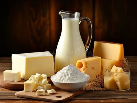 Table With Board Of Different Types Of Fresh Cheeses And Milk AI Stock Image Image Of Milk