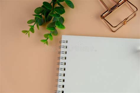 Home Office Workspace Mockup With A Notebook And Green Background Stock