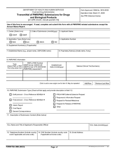 Fillable Online Form Fda 3988 Transmittal Of Pmrpmc Submissions For