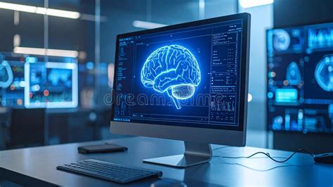 Computer Screen Displaying A Digital Brain Scan In A Modern Laboratory