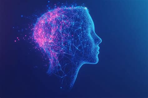 Digital Human Head With Glowing Neural Network Premium Ai Generated Image
