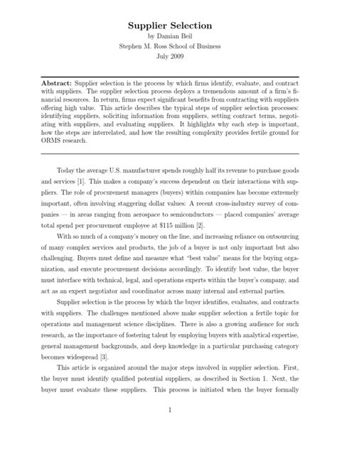 Supplier Selection Pdf Request For Proposal Supply Chain
