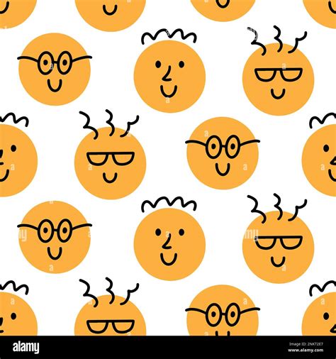 Fun Nerd Emoji Icons Seamless Pattern Emoticon Doodle Faces Repeat Background Texture Stock