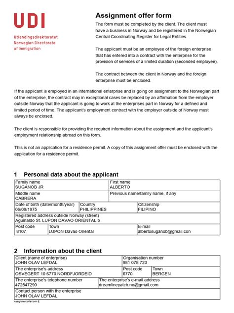 assignment offer form alberto suganob jr pdf employment