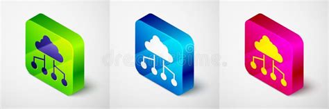 Isometric Network Cloud Connection Icon Isolated On Grey Background Social Technology Cloud