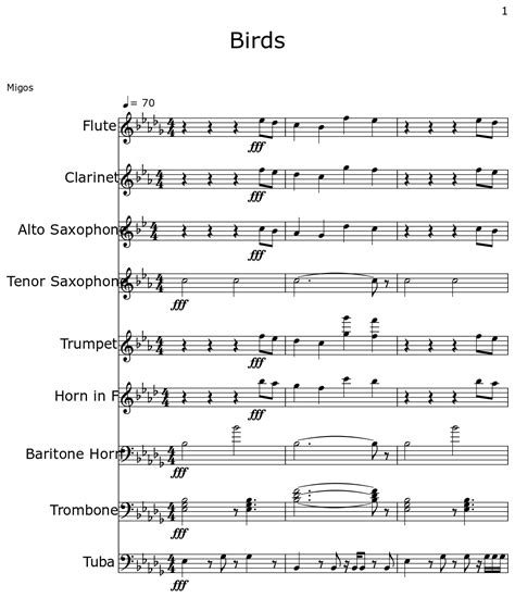 Birds Sheet Music For Flute Clarinet Alto Saxophone Tenor