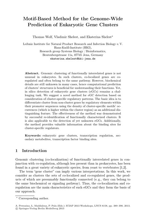 Pdf Motif Based Method For The Genome Wide Prediction Of Eukaryotic Gene Clusters