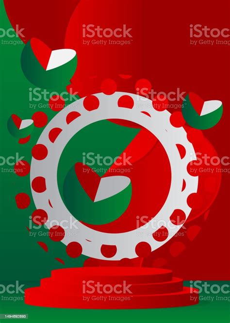 프레젠테이션을 위한 추상적인 녹색 빨간색 흰색 무대 쇼케이스 벡터 3d 모형 제품 디스플레이 최소 실린더 받침대 연단 단순한 기하학적 형태 빈 장면 0명에 대한 스톡 벡터