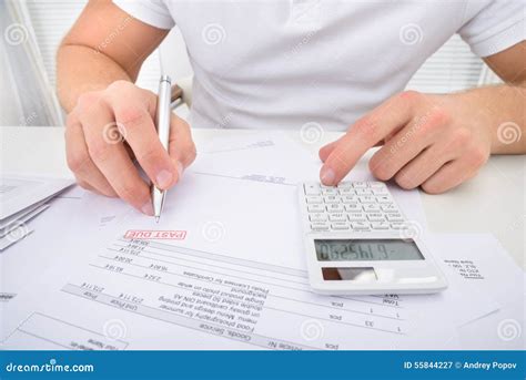 Man Calculating Past Due Statement Stock Image Image Of Bills Final 55844227