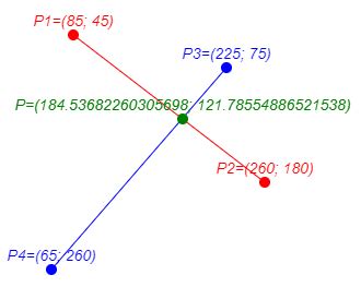 JavaScript Calculate Intersection Point Of Two Lines For Given 4