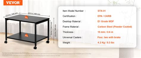 Vevor Printer Stand Under Desk 2 Tier Printer Stand Printer Cart With Storage Shelves For