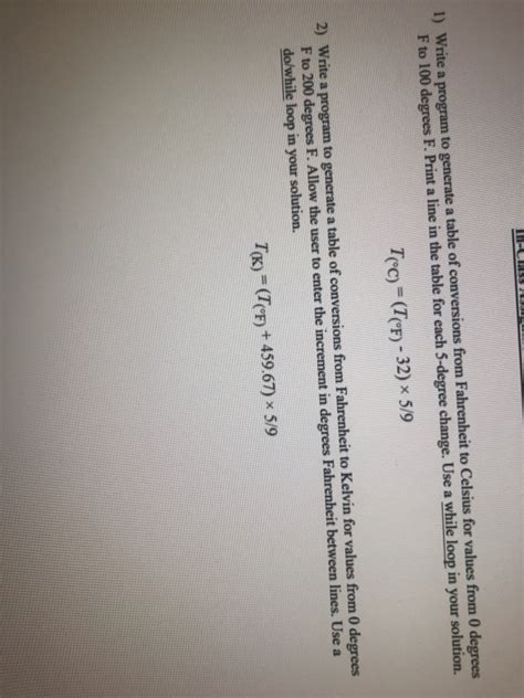 Question 2 Write A Program To Generate A Table Of Conversions From