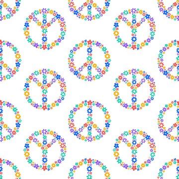 Premium Vector Seamless Pattern With Colorful Peace Symbols With Flowers