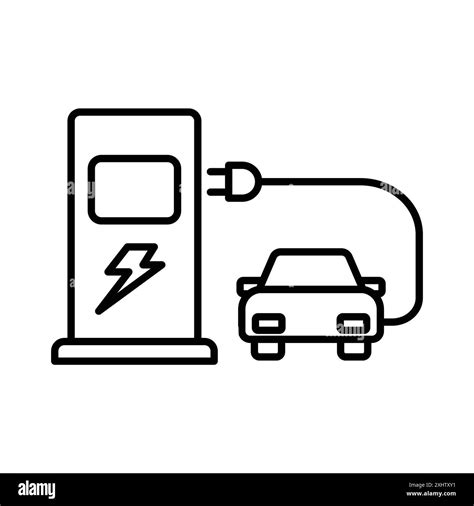 Electric Car Charging Icon Linear Logo Mark Set Collection In Black And White For Web Stock
