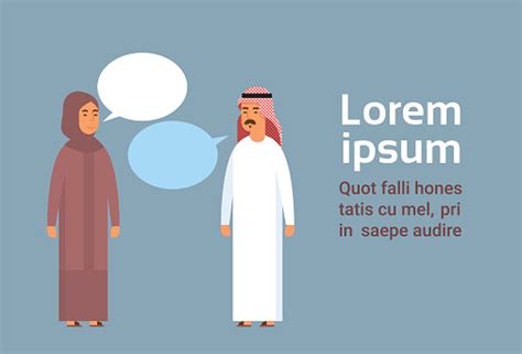 이슬람 몇 사람들이 채팅 통신 사회 이야기 남자와 여 자가 전통적인 옷 아랍어 네트워크 Brand Name Online Messaging Platform에 대한 스톡 벡터