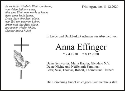 Traueranzeigen Von Anna Effinger Schwaebischede Trauerportal