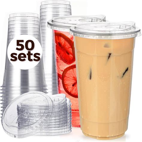 32 Oz Clear Plastic Cups With Strawless Sip Lids 50 Sets