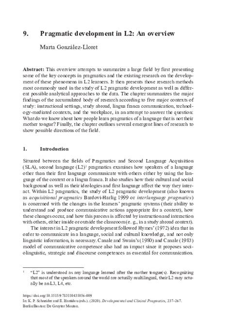 Pdf Pragmatic Development In L2 An Overview