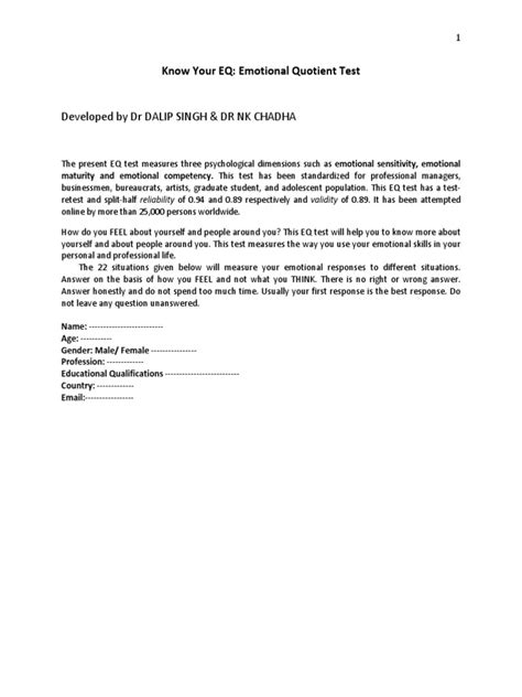 Eq Questionnaire Pdf Attitude Psychology Behavioural Sciences