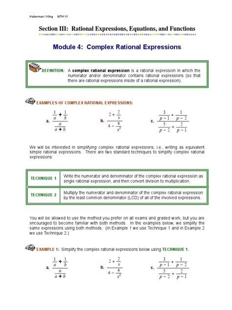 Module4 Complex Rational Expressions Pdf Fraction Mathematics Complex Number