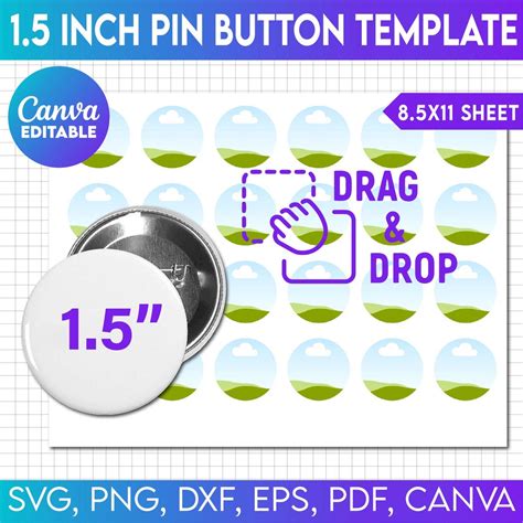 1 5 Button Pin Template Button Pin Svg Button Pin Blank Sublimation Button Pin Template